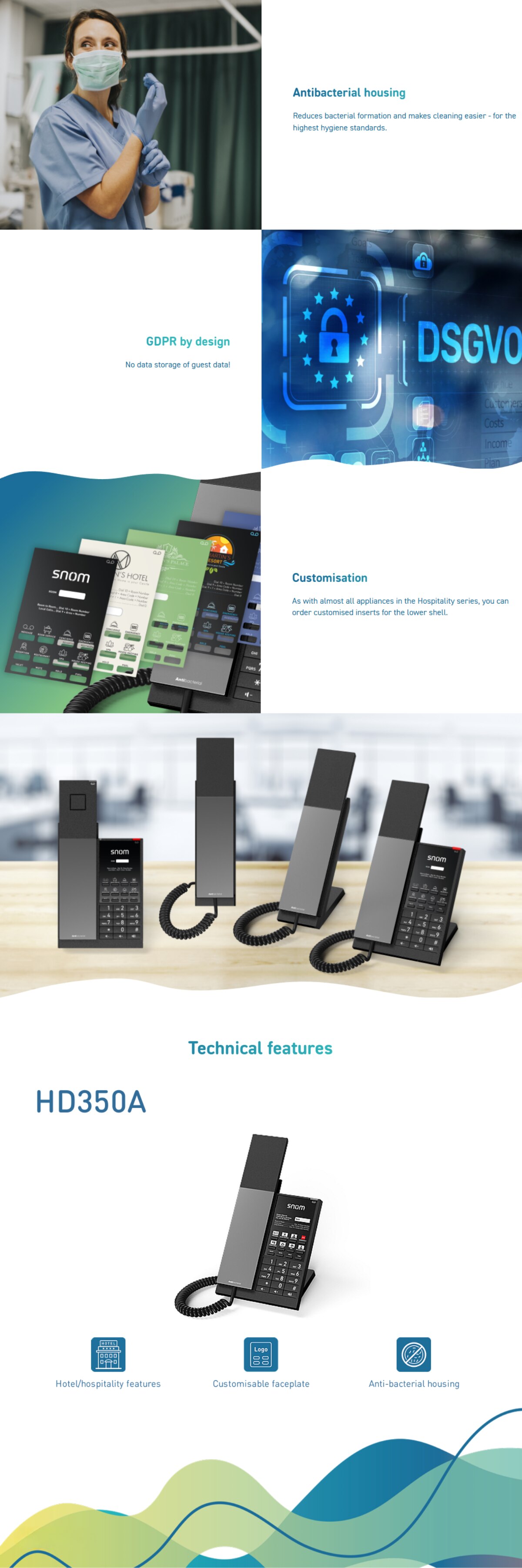 Snom HD350A HD-Series, 1-Line Next Gen Analog phone