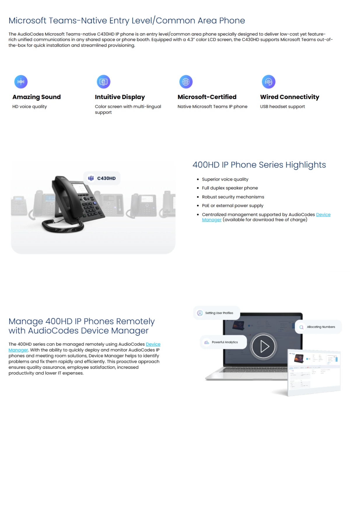 AudioCodes TEAMS-C430HD IP-Phone PoE GbE black