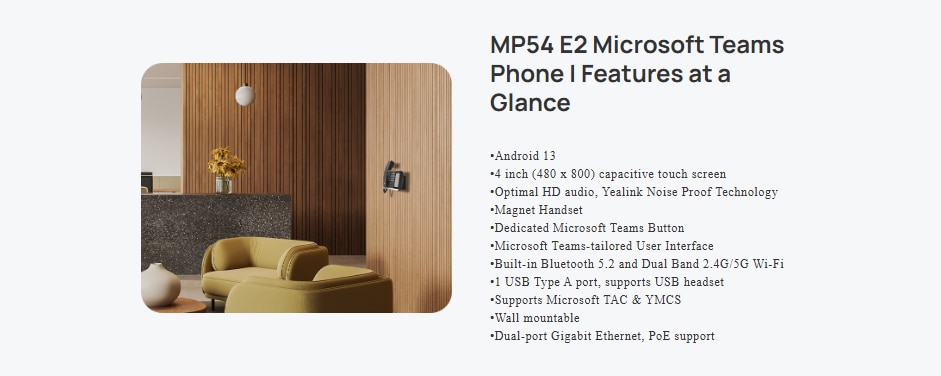 Yealink MP54 E2 Teams Edition (Power Adapter & Wall Mount Bracket Optional)