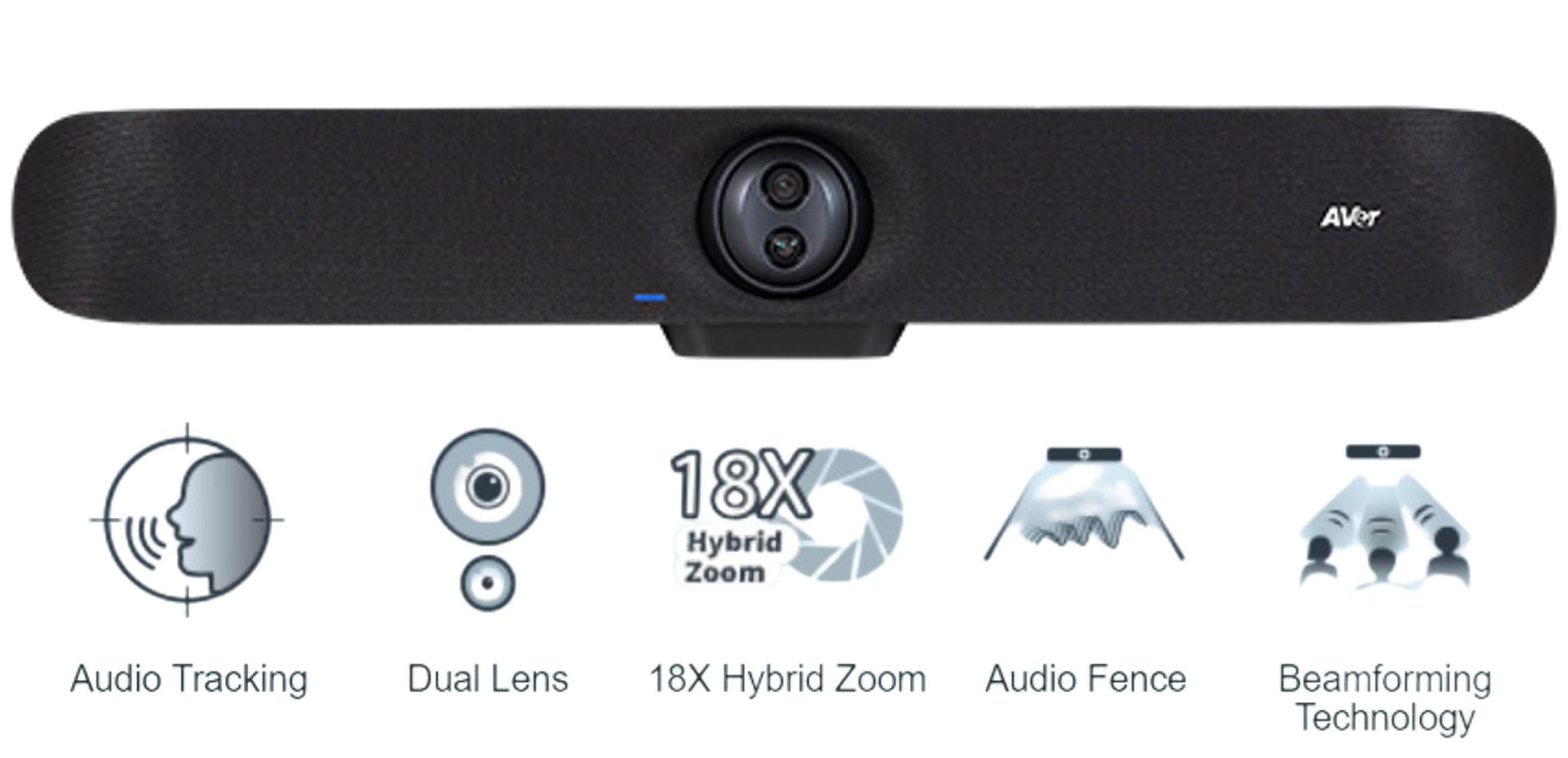 Aver VB350 Dual Lens PTZ Video Bar With a Hybrid 18X Zoom for Medium ...